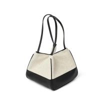 China Top-grain Cowhide with Custom Cotton-Linen Canvas Color-block mini genuine leather Tote Bag Crossbody Bags Handbag Basket bag China supplier wholesale for sale