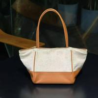 China Top-grain Cowhide with Custom Cotton-Linen Canvas Color-block mini genuine leather Tote Bag Crossbody Bags Handbag Basket bag China supplier wholesale for sale