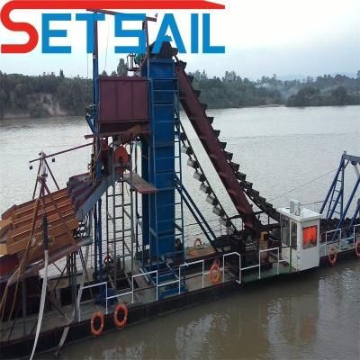 China 7-30 Meter Dredging Depth Bucket Chain Gold and Diamond Dredger with Trommel Screen for sale