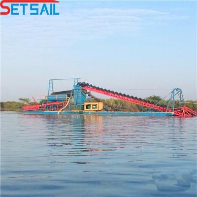China 150 Cubic Meter Per Hour Bucket Chain Gold Mining Dredger for Volume Gold Production for sale