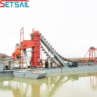 China 60m3-500m3 Capacity Diesel Engine Power Chain Bucket Diamond Dredger for River Gold for sale
