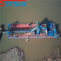 China Chain Bucket River Sand Gold Dredge with Lifting Winch and Hull Dimension 23m-49m for sale