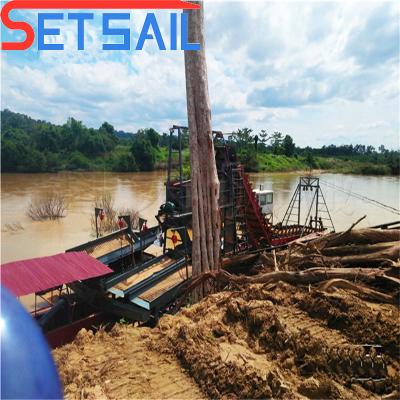 China Chain Bucket River Mining Gold and Diamond Dredger with 5.5kw-50kw Drum Screen Motor for sale
