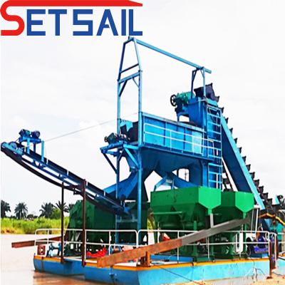 China US Currency CTN Slot Type Chain Bucket Gold Diamond Mining Dredger with Jigging Machinery for sale
