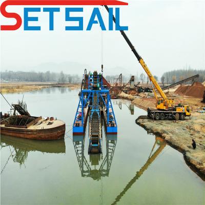 China Dredging Depth 7m-20m Multi Color Bucket Chain River Mining Boat with Trommel Screen for sale