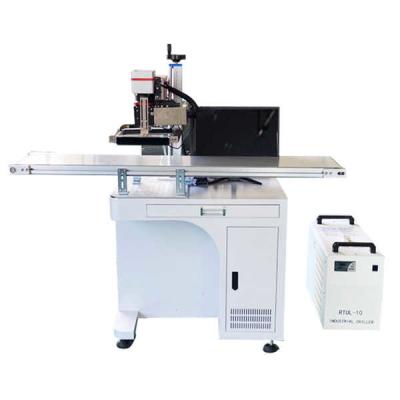 China 50W CCD Vision Positioning Automatic Fiber Laser Marker On Assembly Production Line For Glass Plastic for sale