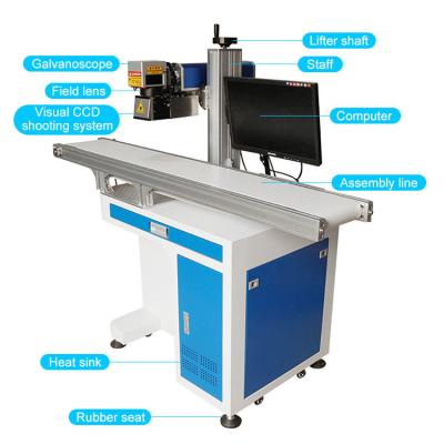 China 20W 30W 50W 100W Automatic Cabinet Fiber Laser Marking Engraving Machine With Conveyor Belt for sale