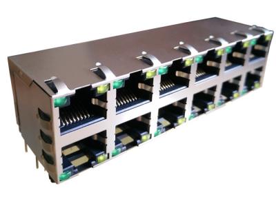 China 1840257-8 Stacked Rj45 Modular Jack Gigabit 2x6 MAG45 Ground Shield With Leds for sale