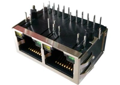 China 1840402-6 Dual Multi-port 1X2 MAG45 Modular Jack Gigabit Shielded With Leds for sale