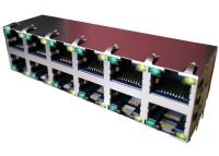 China 0811-2X6R-28 Stacked Rj45 Modular Jack Gigabit 2x6 Port MAG45 Shield With Leds for sale