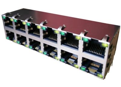 China 0811-2X6R-28 Stacked Rj45 Modular Jack Gigabit 2x6 Port MAG45 Shield With Leds for sale