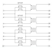 China L3BH002-0 100 Base - T Dual Ports LAN Filter Magnetic Transformers 20 Pin for sale