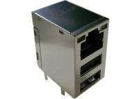 China Pulse JW0-0006NL RJ45 + 2USB Connector 3port 1000 Base-Tx USB Stacked Rj45 for sale