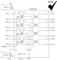 China Multi-port RJ45 Belfuse 1x2 MagJack 0875-1G2T-E3 Rj45 10/100/1000Mbps for sale