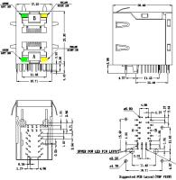 China Stacked 2x RJ45 RM3-21JA9U4C 10/100/1000Base-T Integrated Magnetics Connectors for sale