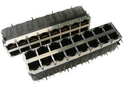 China Stacked RJ45 XRJD-S-28-8-8-1 Connector 2x8 Port 8p8c With LEDs for sale