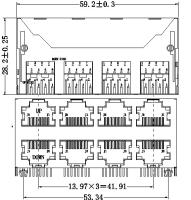China GA2X-2488S-50C5 8P8C RJ45 Modular Jack Ganged 2×4 Ports for sale
