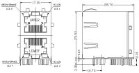China 08AP-2x1R-Y6 RJ45 With Integrated Magnetics 2x1 Gigabit Magjack With LED for sale