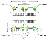 China XRJD-S-22-8-8-1 Stacked RJ45 Modular Jack , 10/100 Base-T 2x2 Port 8p8c for sale