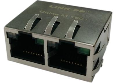 China XRJH-02T-1-D22-1D0 Rj45 Dual Port with 10/100 MAG, EMI Fingers for sale