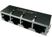 China HFJ14-1G41ERL Multi-port 1x4 Tab-Down Ganged Gigabit RJ45 Connector for sale