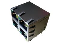 China LPJE107XAGNL 2x2 Rj45 With LED , 4x rj45 Ethernet , R/A Shield Connector for sale