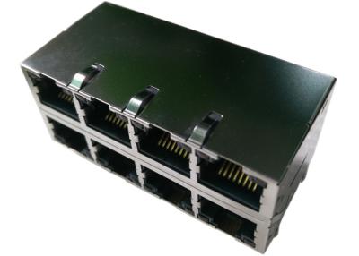 China LPJE108XAGNL Stacked RJ45 4x2 Port / 2x4 port ,8ways Ethernet Shield Right Angle for sale