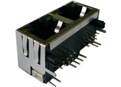 China LPJE201AHNL 1x2 rj45 Jack Dual port, Side Entry 8P8C R/A Shield With LED for sale