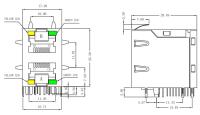 China RM3-148A8M1F Stacked 2x1 Port RJ45 With Transformer LPJ17206AGNL 10 / 100Base-T for sale