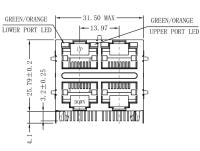 China JX20-0252NL | LPJ27335A48NL Coon Stacked RJ45 2x2 100Base-Tx 1CT/1CT RoHS for sale