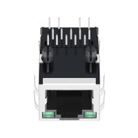 China 0875-1G1T-D8 Magnetics Jack RJ45 1000BASE-T  1X1 Tab Up G/G LED for sale
