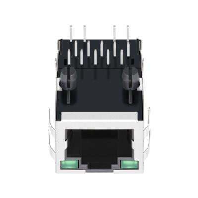 China 0875-1G1T-D8 Magnetics Jack RJ45 1000BASE-T  1X1 Tab Up G/G LED for sale