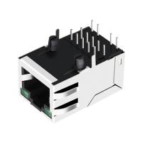 China 0875-1G1T-D8 Magnetics Jack RJ45 1000BASE-T  1X1 Tab Up G/G LED for sale