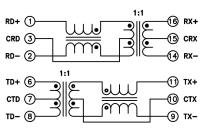 China 4800Vrms 1x10/100Base-Tx Ethernet Isolation Transformer 749014011 , SMD Mounting for sale