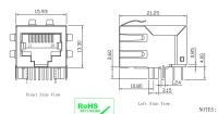 China RB1-105BAG1A , LPJ0013CNL  RJ45 1X1 Tab Down 10/100 Base-T Through Hole for sale