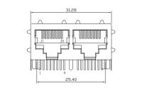 China Multi-port RJ45 HFJ12-E2450ERL Dual Tab-Down 10/100Base-T Wo/LED , LPJF26404CNL for sale