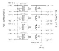 China 0843-2B1T-Y1-F , Stacked RJ45 2x1 With 1000Base - T Transformer 08432B1TY1-F for sale