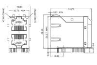 China 0843-2B1T-Y1-F , Stacked RJ45 2x1 With 1000Base - T Transformer 08432B1TY1-F for sale