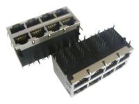 China BELFUSE 2 X 4 Ports Stacked RJ45 Jack PCB Mount , 10/100/1000M 0833-2X4R-94 for sale