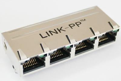 China Tab-Up Silver 1 x 4 Multi-port RJ45 Connector Shielded , 08B0-1X4T-06-F for sale