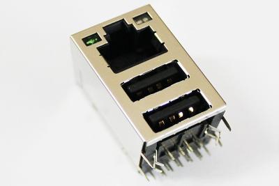 China Stacked Double USB Multi-port RJ45 Connector Shielded 10/100/1000M RU1-161A1Z2F for sale