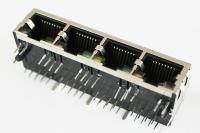 China 10 Pin 1000M Multi-port RJ45 Right Angle , 1 X 4 Port 64F-1301GYD2NL for sale