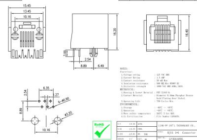 China 5520258-3 Vertical RJ45 Jack 6P6C , A-2014-1-4-R Thru-Hole Modular Plugs for sale