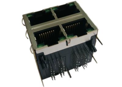 China JXC0-0376NL Stacked 2x2 RJ45 Magnetics Gigabit Socket Shielded W LED for sale