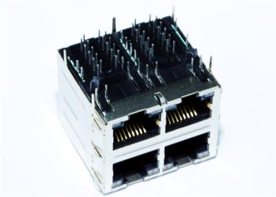 China XFVOIP5E-STKVDYG4-4 Stacked RJ45 2x2 10/100Base-T POE Magnetic Integrated for sale