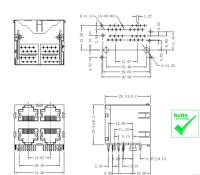 China 10118070-500A110LF Stacked RJ45 8P8C R/A SHIELDED 2x2 Port Shielded for sale