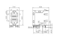 China ARJ21A-MCSB-MU2 Stacked  RJ45 8p8c Ethernet 2x1 Ports Shielded With LED for sale
