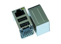 China ARJU31B-MASB-AD-B-FLU2 3 Port RJ-45 USB Connector Dual USB Thru-Hole Stacked for sale