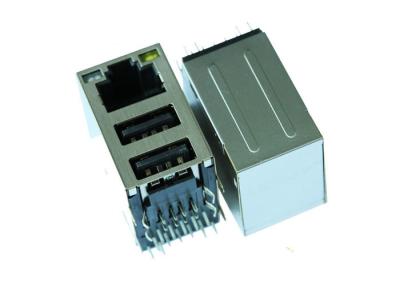 China ARJU31B-MASB-AD-B-FLU2 3 Port RJ-45 USB Connector Dual USB Thru-Hole Stacked for sale