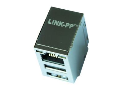 China ARJU31B-MCSN-A-AD-ELT2 Female RJ45 PCB Connector with Dual USB Power Jack for sale